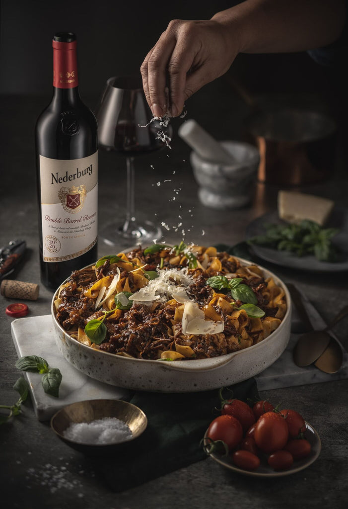 Spicy tshotlho on pasta ribbons with Nederburg Double Barrel Reserve ...
